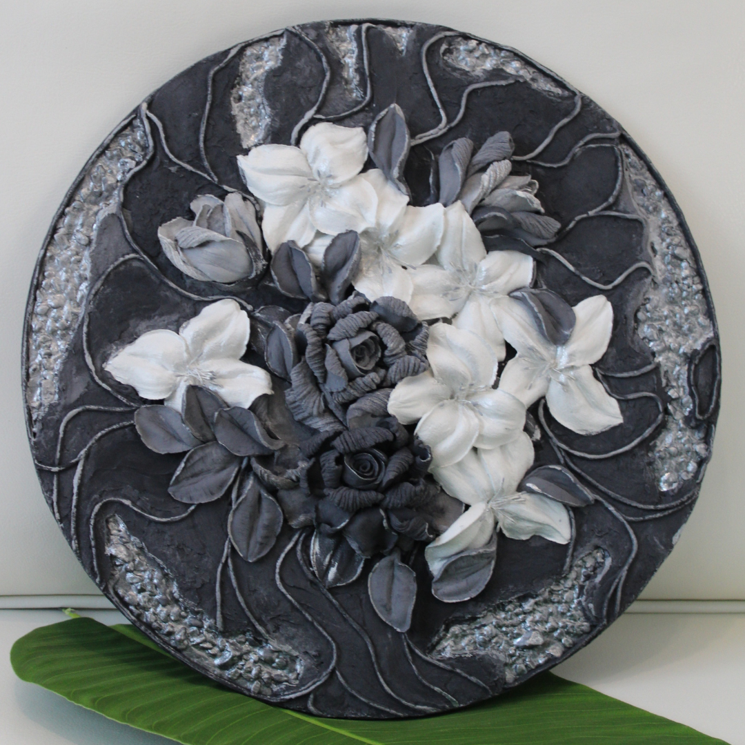 Round painting with flowers from decorative plaster, flower | Inspire ...