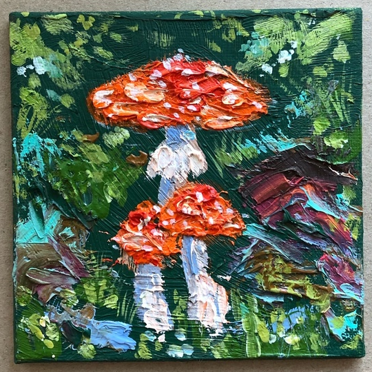 Mushroom Painting Original Oil Fly Agaric Artwork Floral Can | Inspire ...