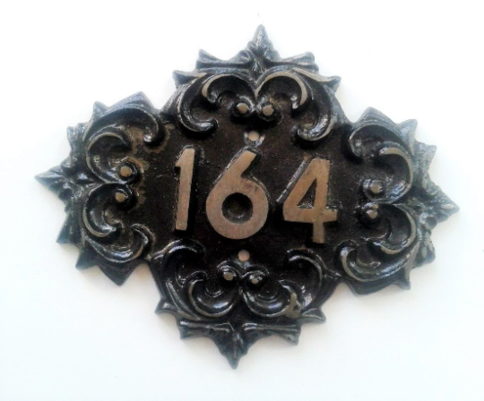 Cast iron address number sign 164 apt door plaque vintage - Inspire Uplift