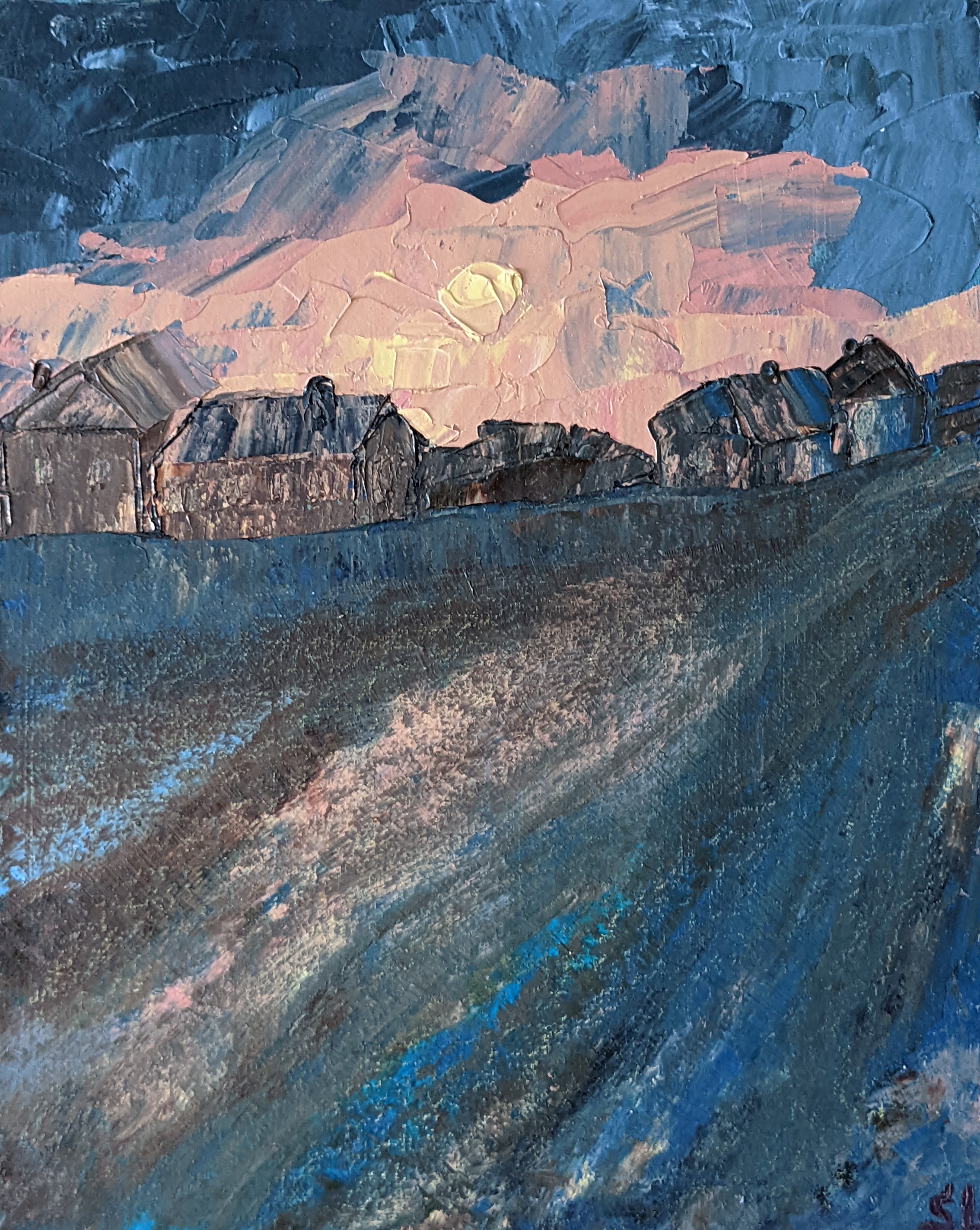 Night Oil Painting Full Moon Original Art Wall Art Northern - Inspire ...