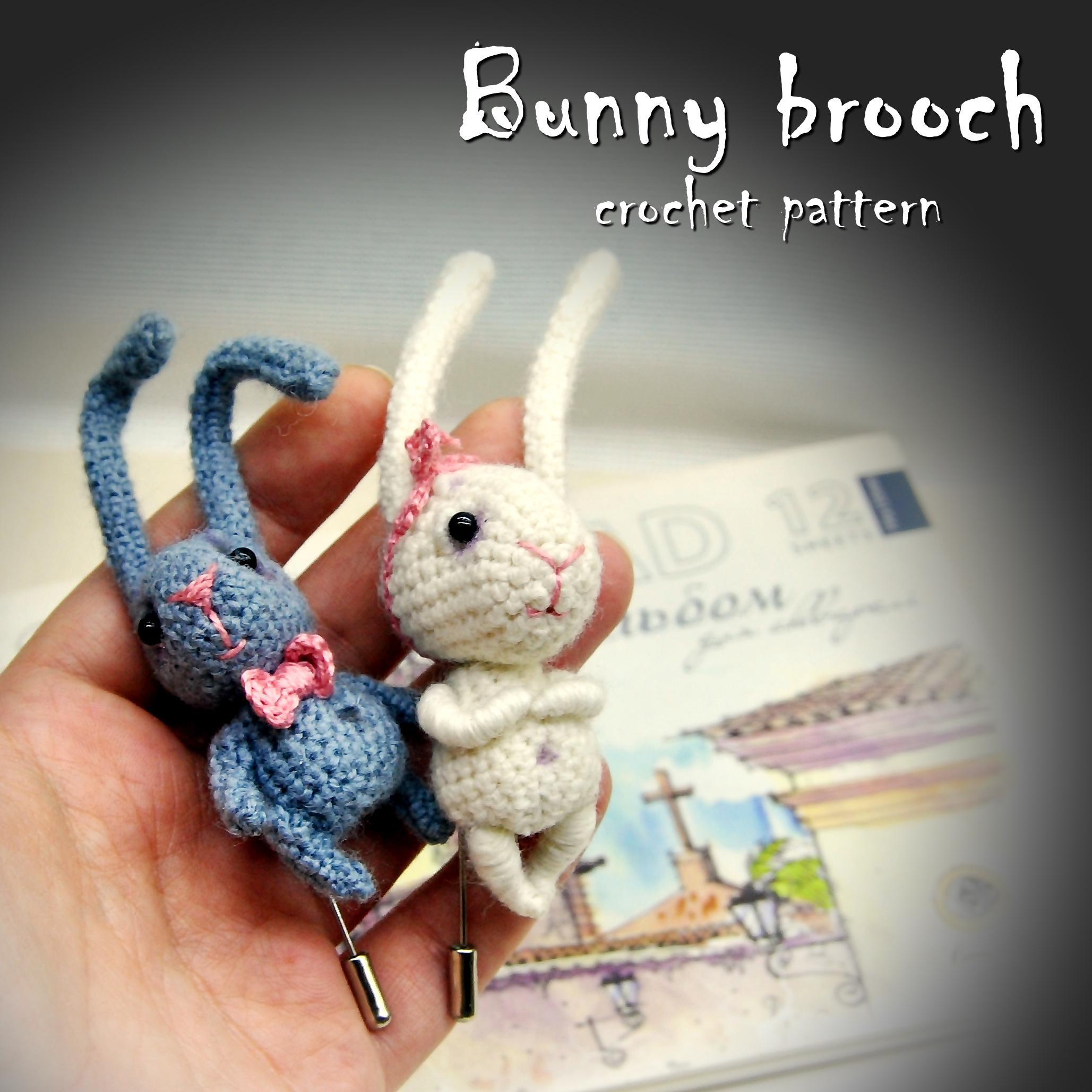 Bunny brooch crochet pattern, small cute hare toy, rabbit | Inspire Uplift