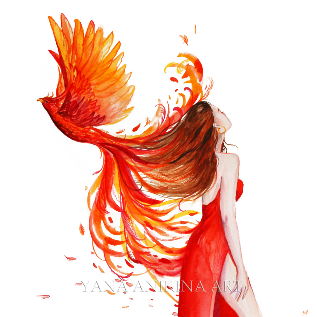 Phoenix Painting Phoenix And Woman Art Original Girl And Pho | Inspire ...