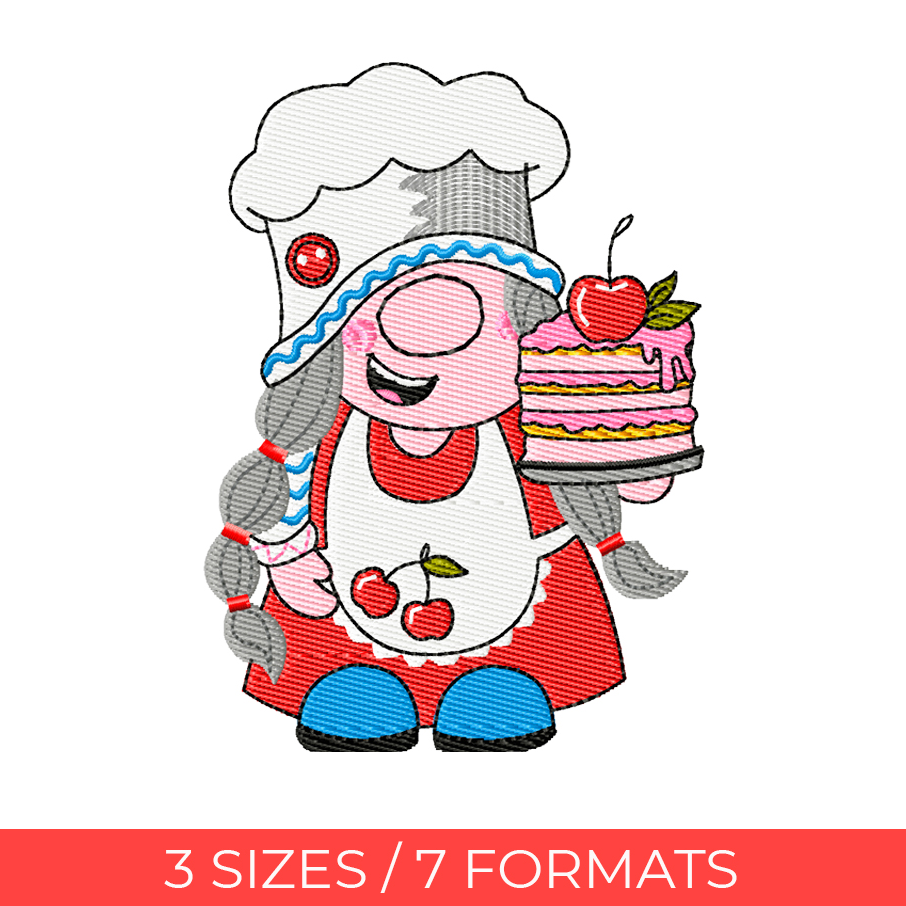 Baker, Embroidery file, Pes embroidery designs, Gnome embroi | Inspire ...