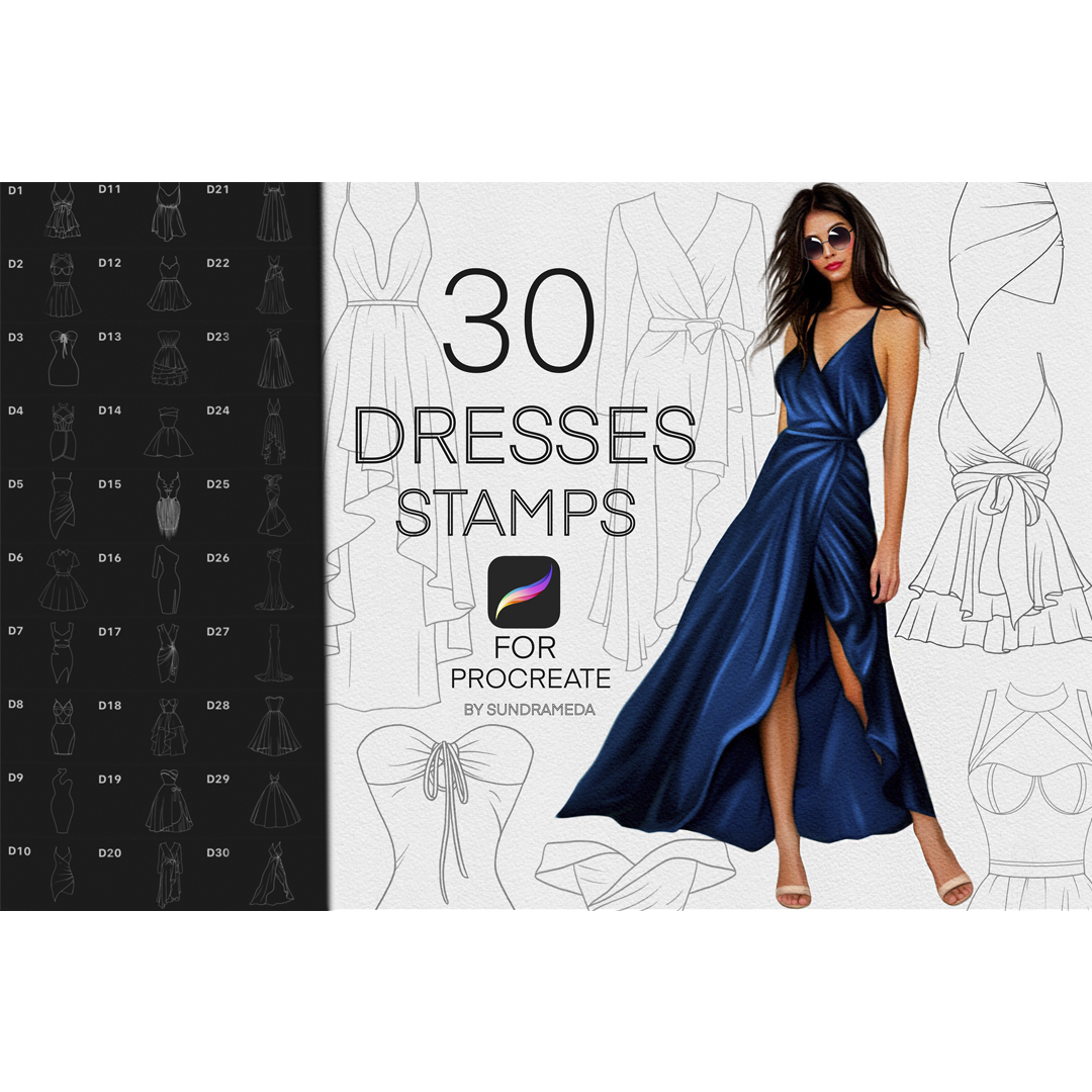 30 Procreate Fashion Dresses Stamp | Inspire Uplift