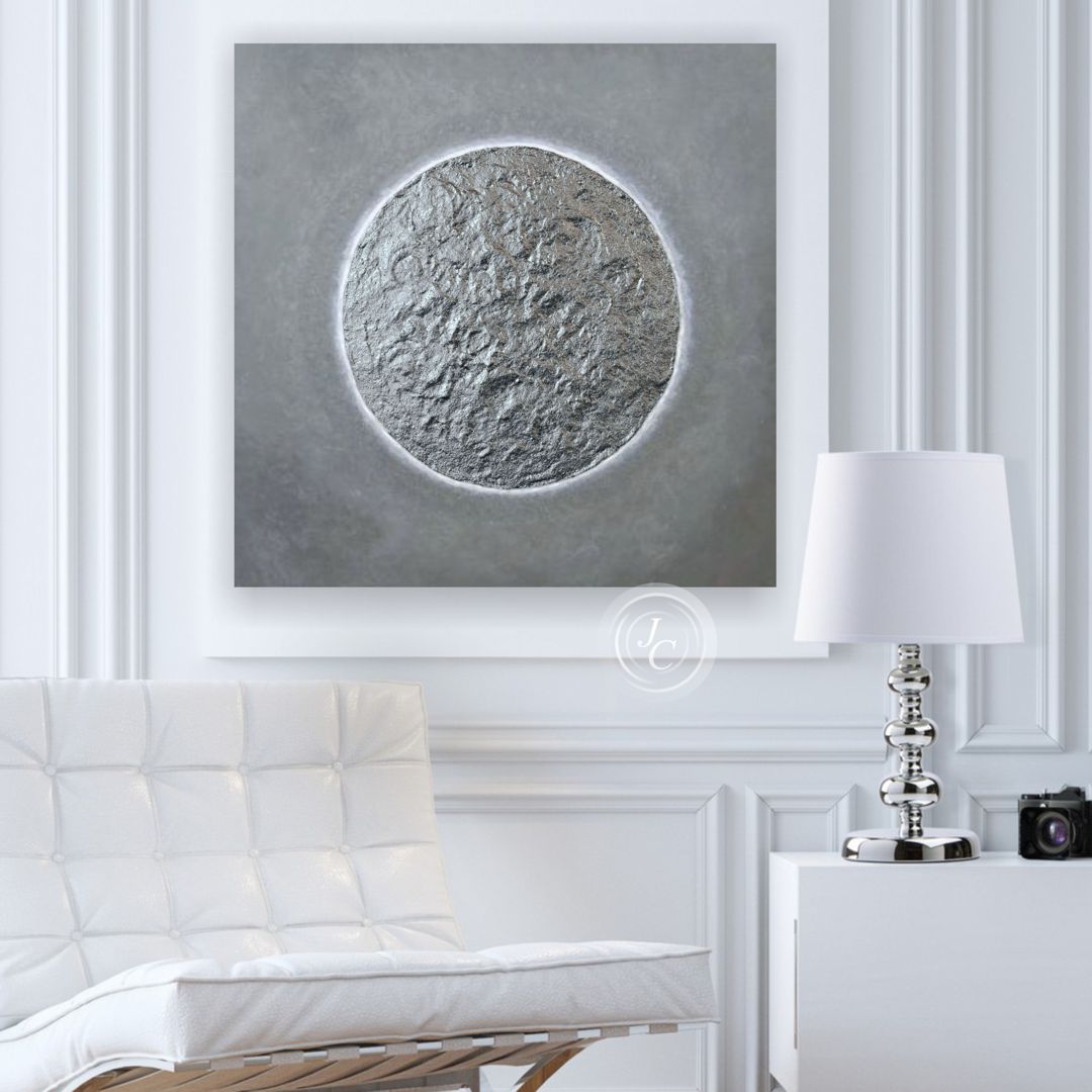 Silver Moon Painting Gray and Silver Abstract Wall Art Full - Inspire ...