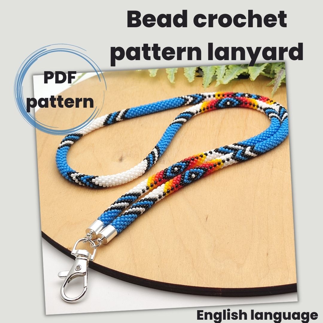 Bead crochet PDF pattern blue lanyard, Bead rope pdf pattern | Inspire ...
