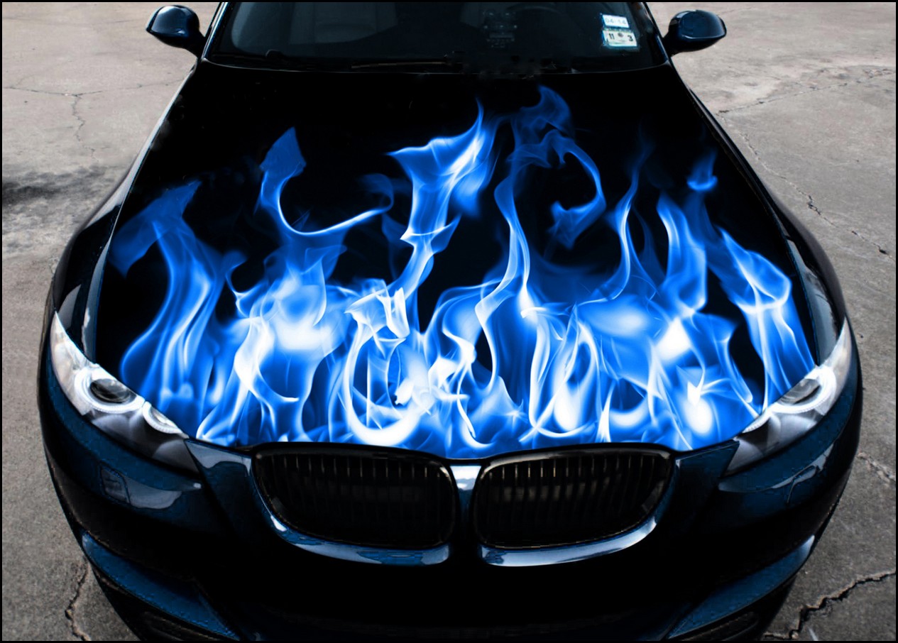 Vinyl Car Hood Wrap Full Color Graphics Decal Blue Fire Burn - Inspire ...