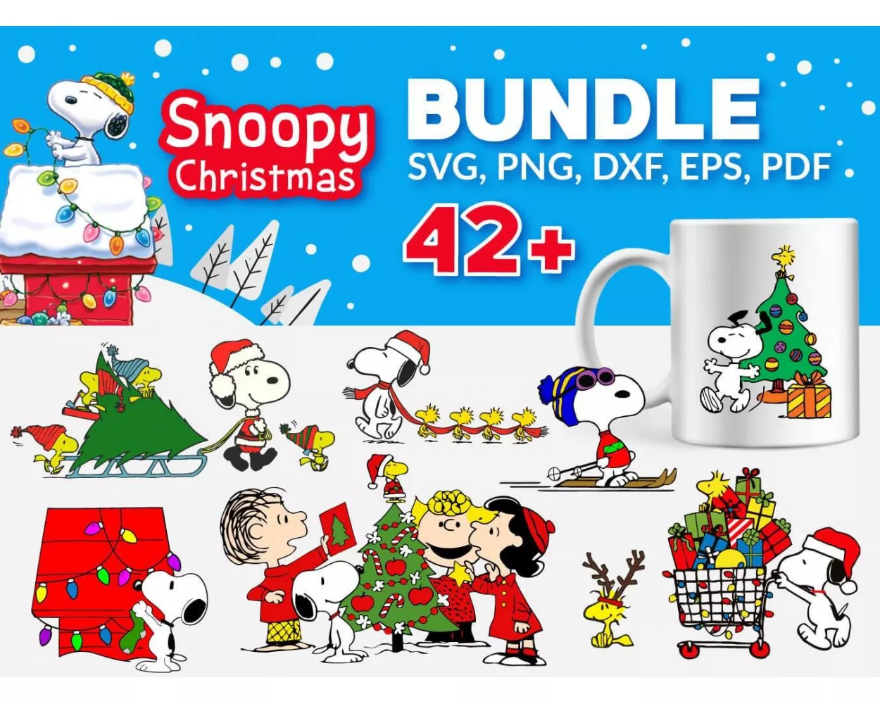 Snoopy Christmas SVG Cut Files, Snoopy Layered, Cricut Files | Inspire ...