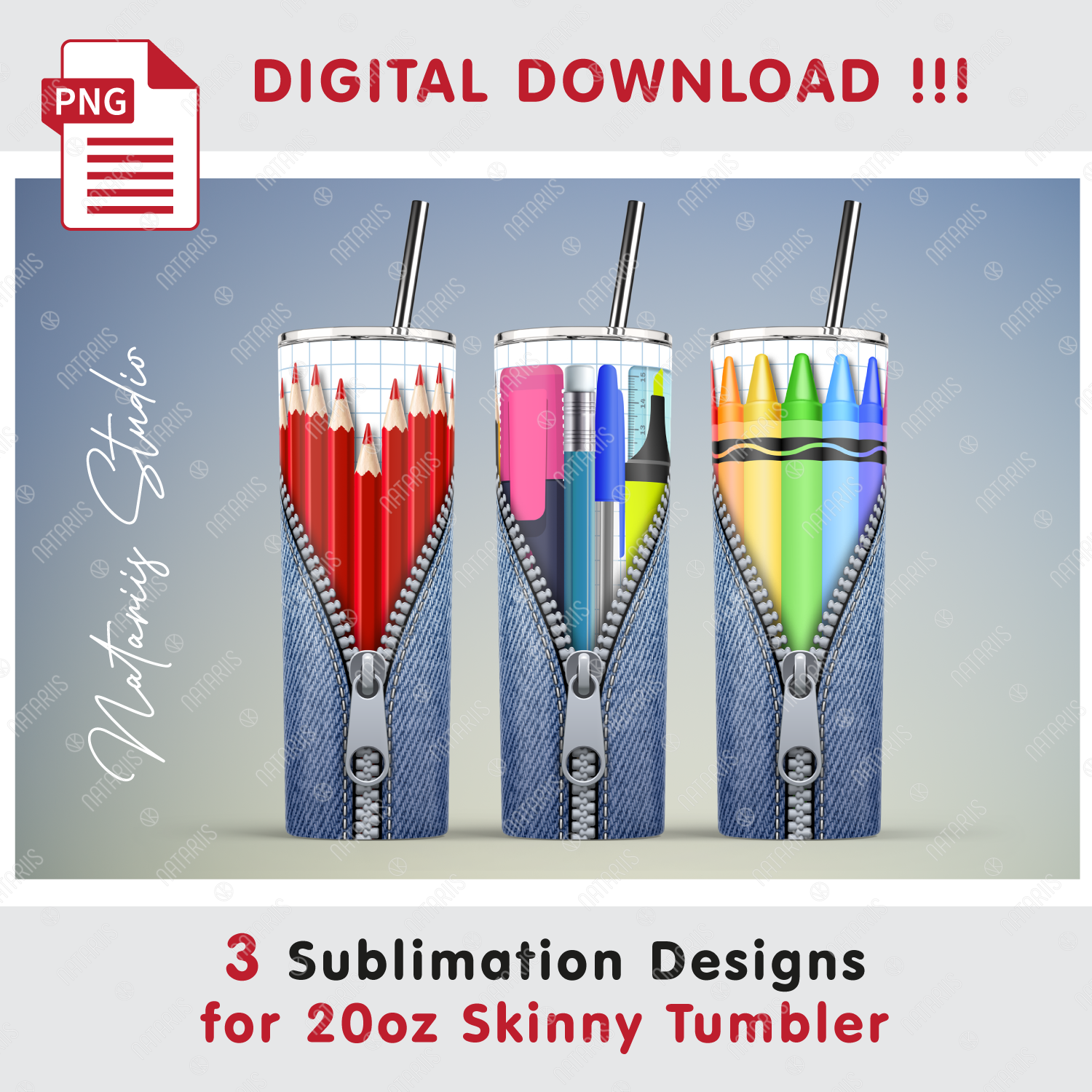 3 School Zipper Seamless sublimation pattern - 20oz Tumbler - Inspire ...