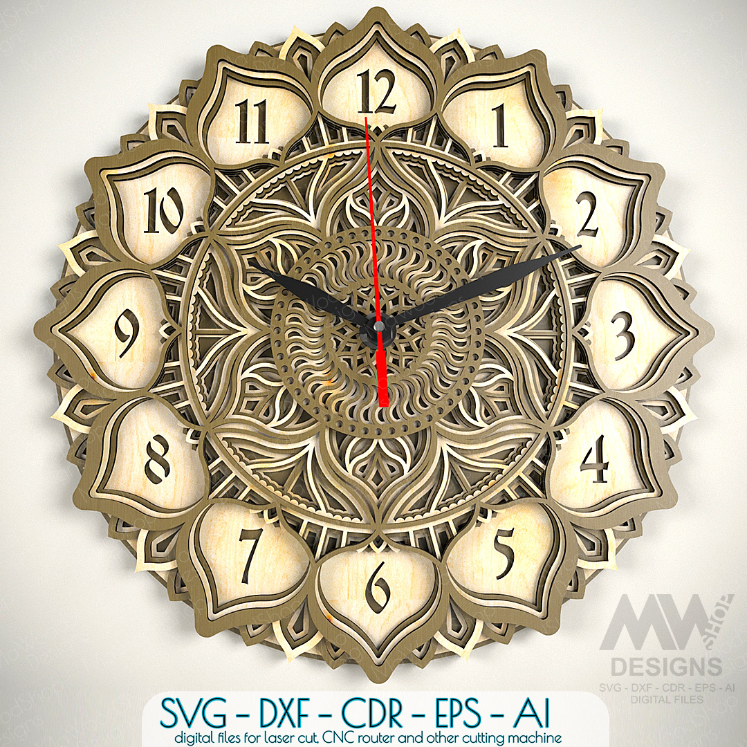 Mandala Clock DXF for Laser cut, Sacred Clock SVG, 3D Clock - Inspire ...