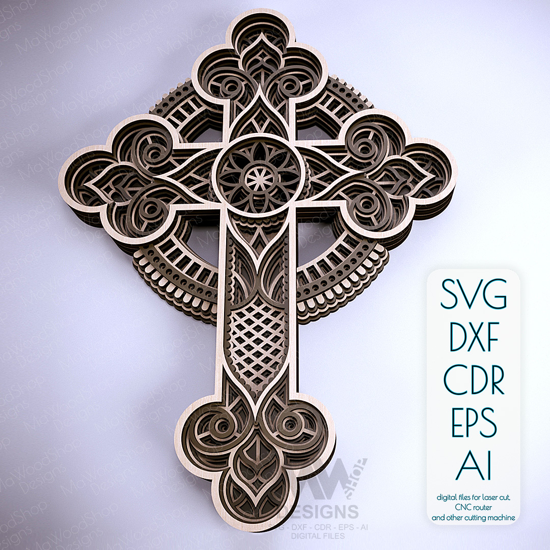 Religious Cross, Layered Laser cut Christian Cross SVG, 3D C | Inspire ...
