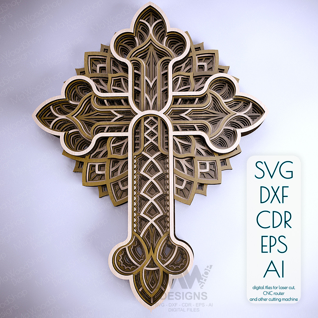 Christian Cross, Multilauer Cross DXF SVG pattern, 3D Cross - Inspire ...
