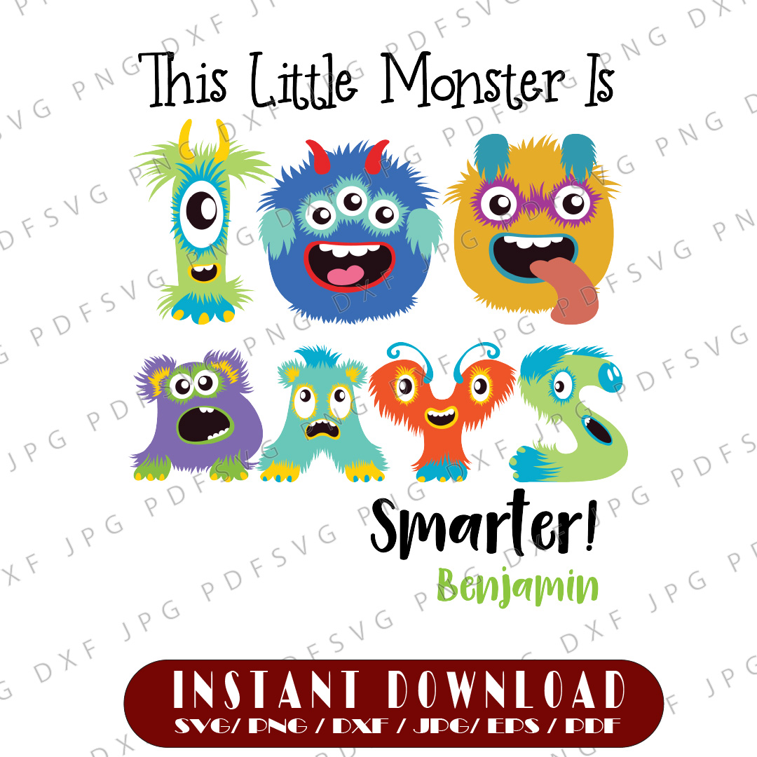 Personalized Monster 100 days of school Kids PNG - 100 Days | Inspire ...