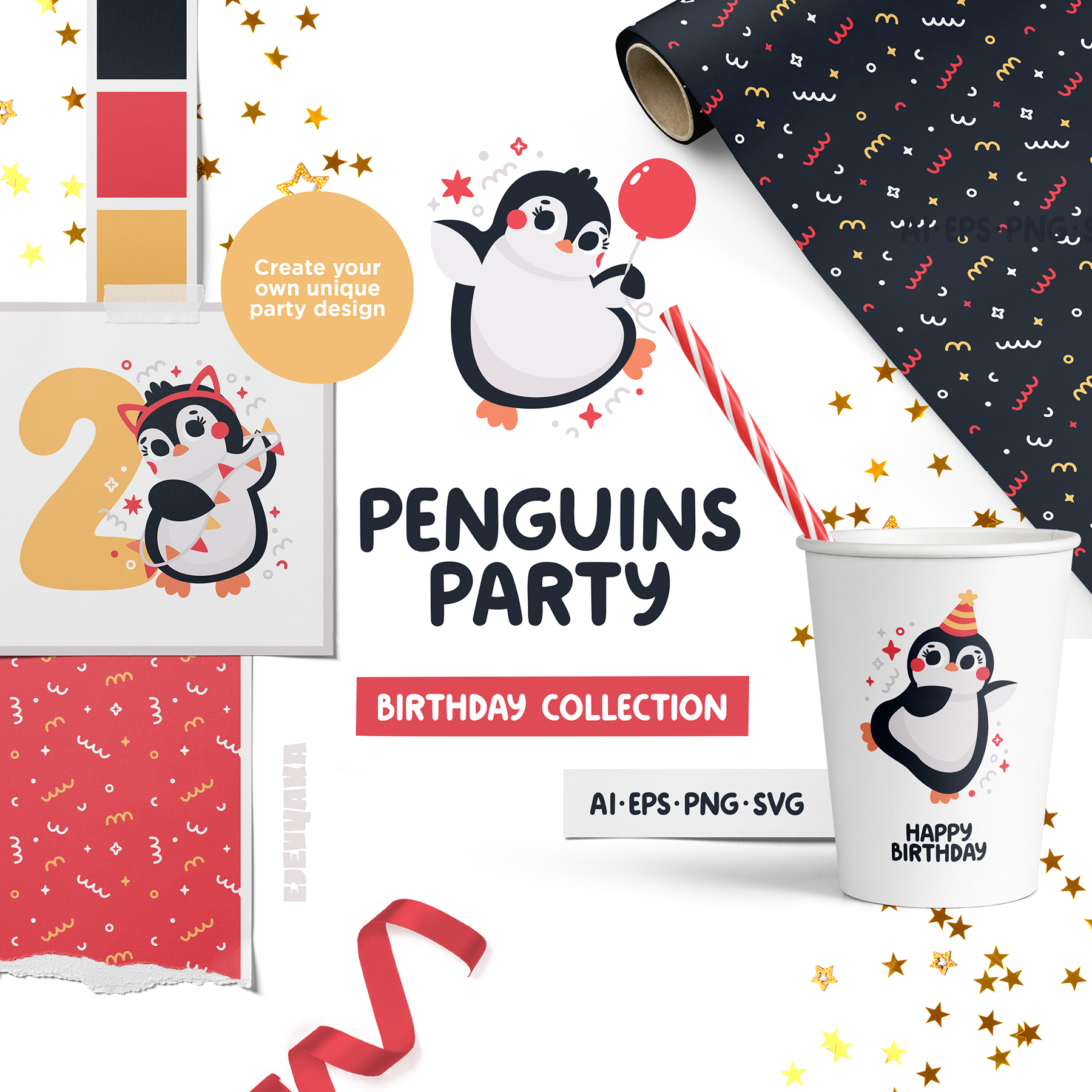 Penguin Clipart, Penguin SVG, Birthday SVG, Penguin PNG | Inspire Uplift