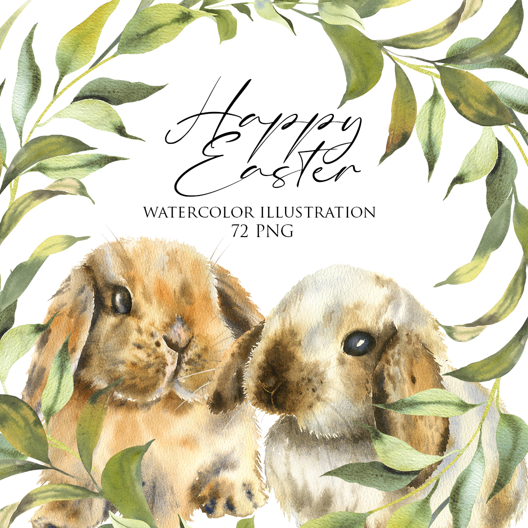 Watercolor Easter Bunny Clipart. Hand painted egg, cute rabb | Inspire ...