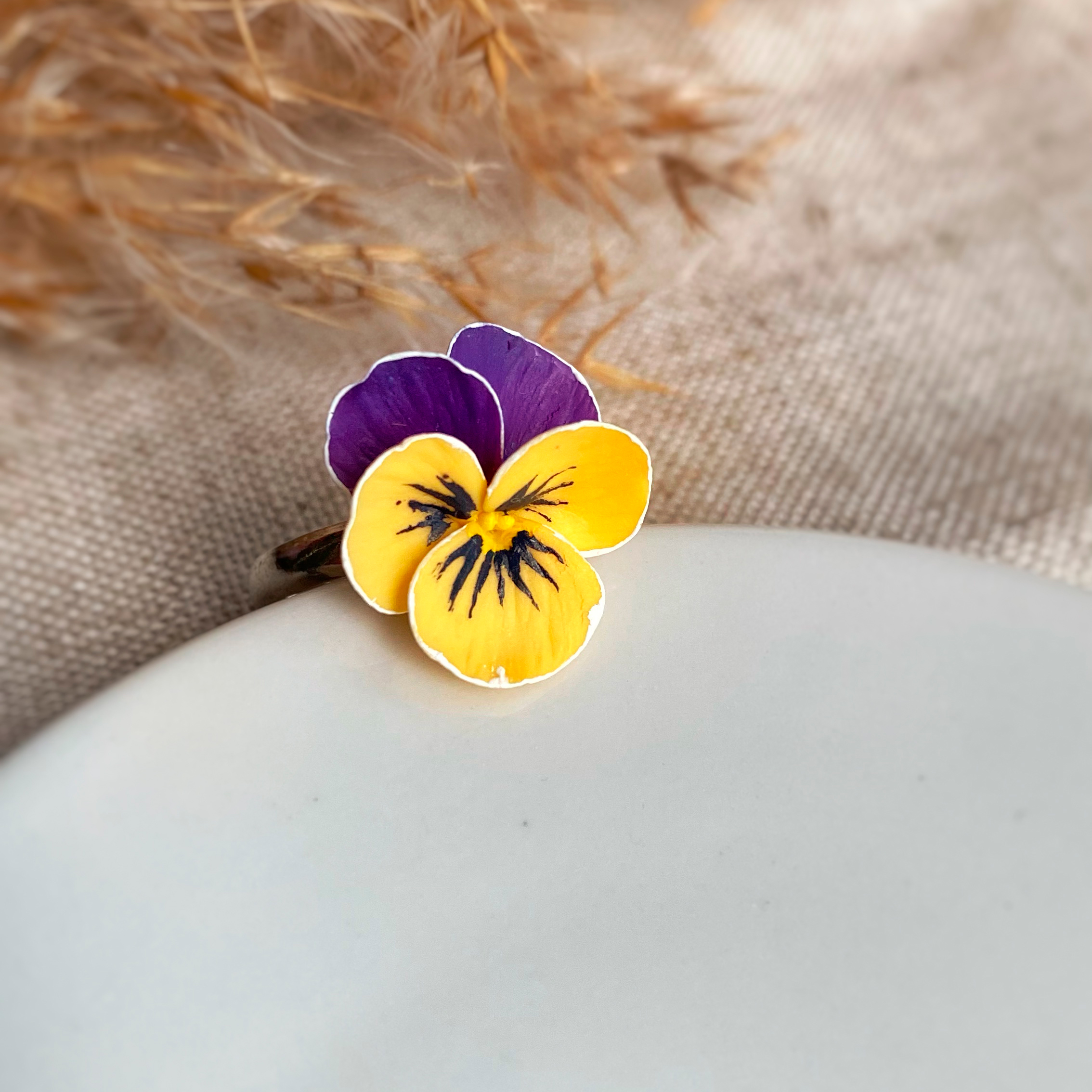 Pansy yellow purple flower ring, Valentines day gift, Pansy | Inspire ...
