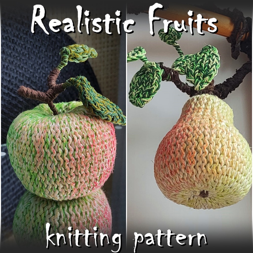 Fruits knitting pattern, pear & apple interior decor | Inspire Uplift