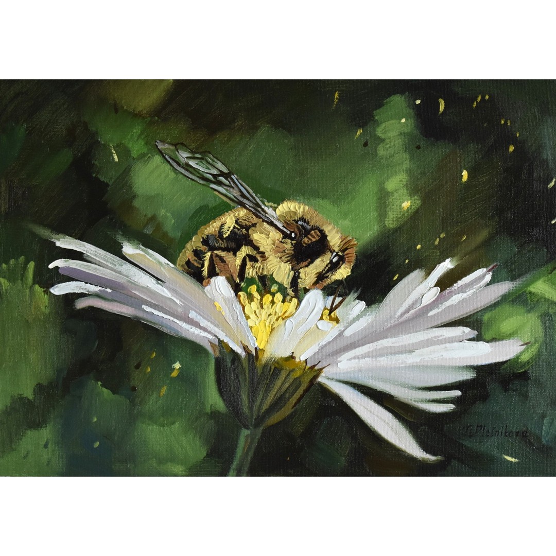 Bee painting Honeybee Original Art 10 by 14 Daisy wall art W | Inspire ...