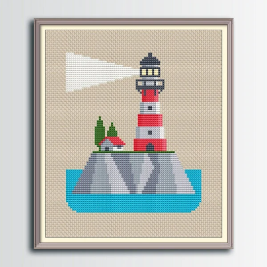Lighthouse Cross Stitch Pattern, Island Cross Stitch, Digita | Inspire ...