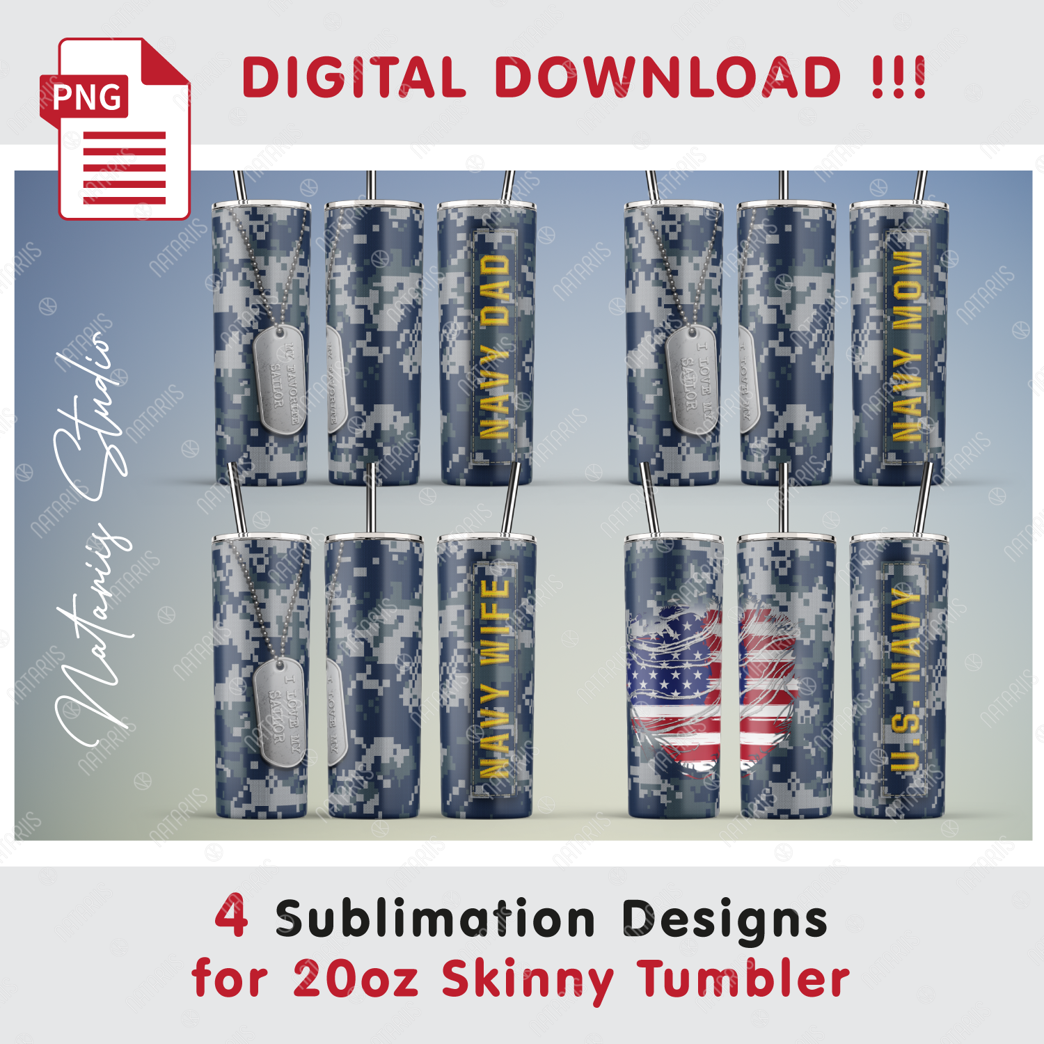 4 Navy Seamless sublimation patterns 20 oz Tumbler - Inspire Uplift