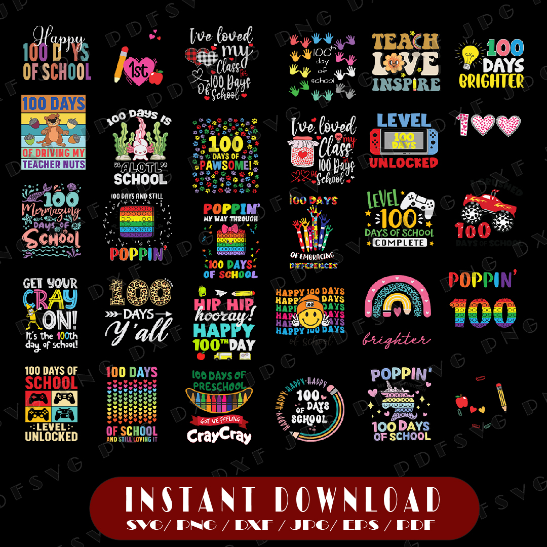 Bundle 30 files Happy 100 Days of School Svg, 100 Days of S | Inspire ...
