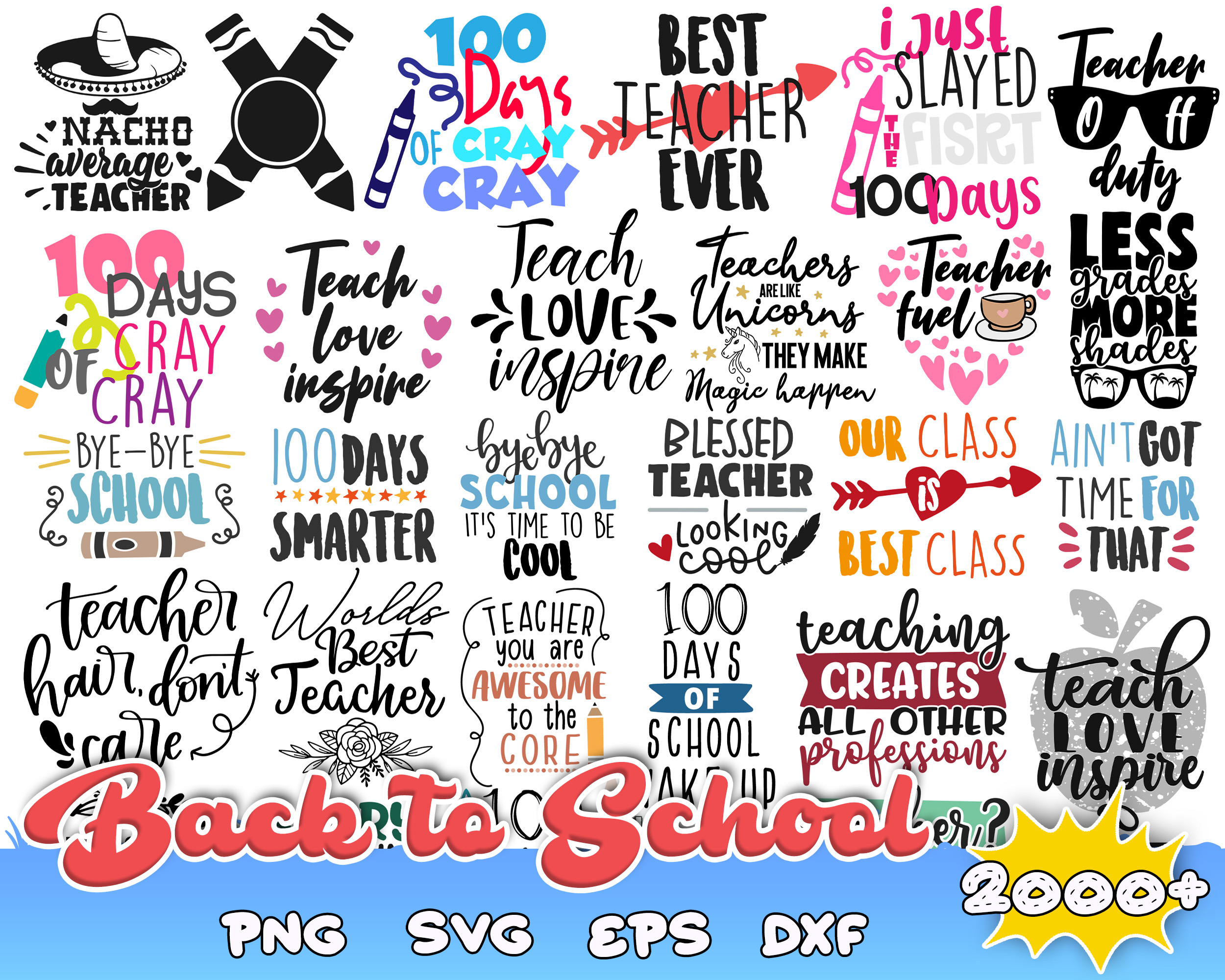 Back to School SVG Bundle, School SVG, Teacher SVG, 100 days | Inspire ...