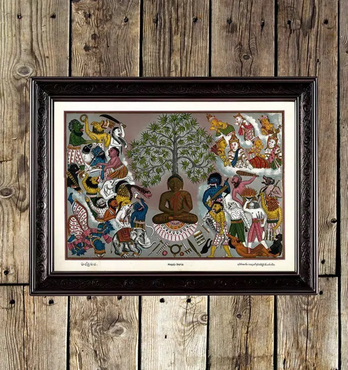 Buddha resisting the demons of Mara. Buddhist art print.345 - Inspire ...