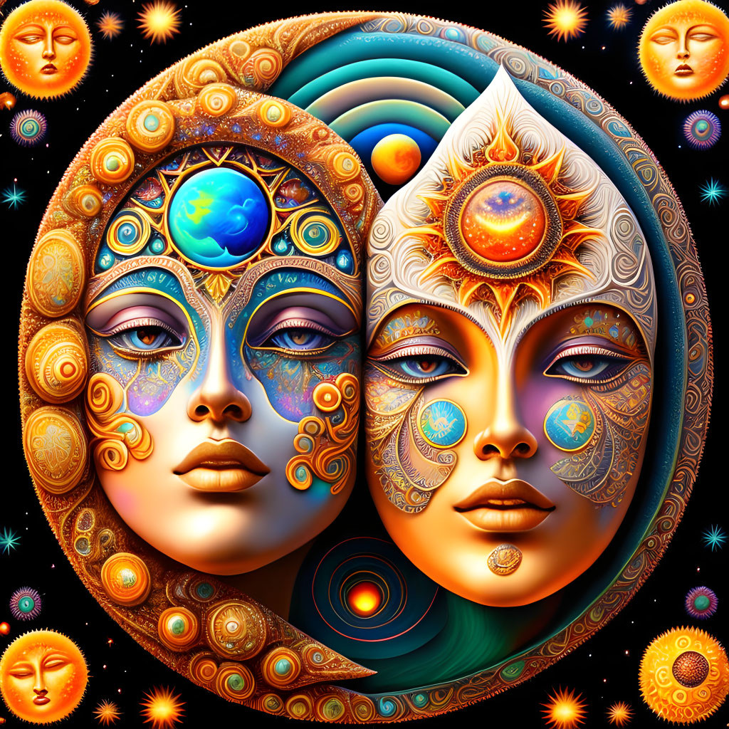 Celstial Faces Sun and Moon Faces | Inspire Uplift