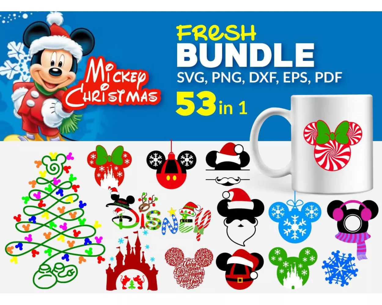 Mickey Mouse Christmas SVG Cut Files, Cricut Files, Layered | Inspire ...
