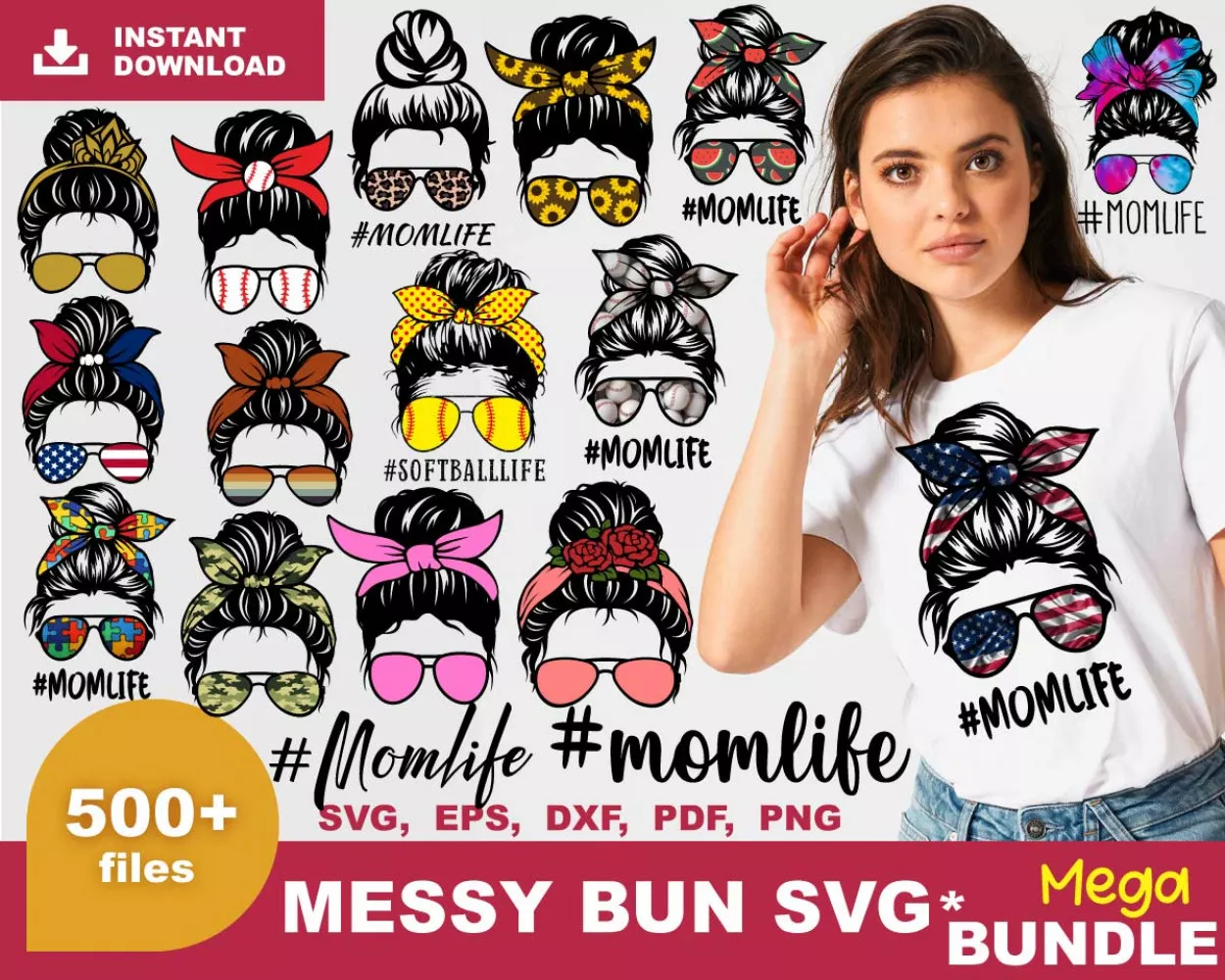 Messy Bun SVG Cut Files, Mom Life Cricut Files, Layered Png | Inspire ...