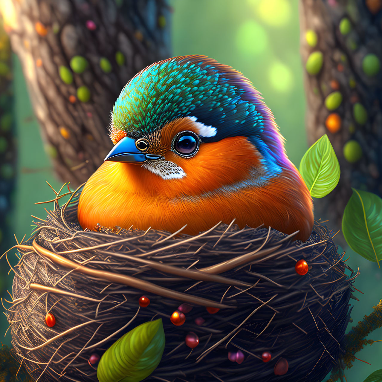 Nesting Cute bird,nest with a robin with cute face | Inspire Uplift