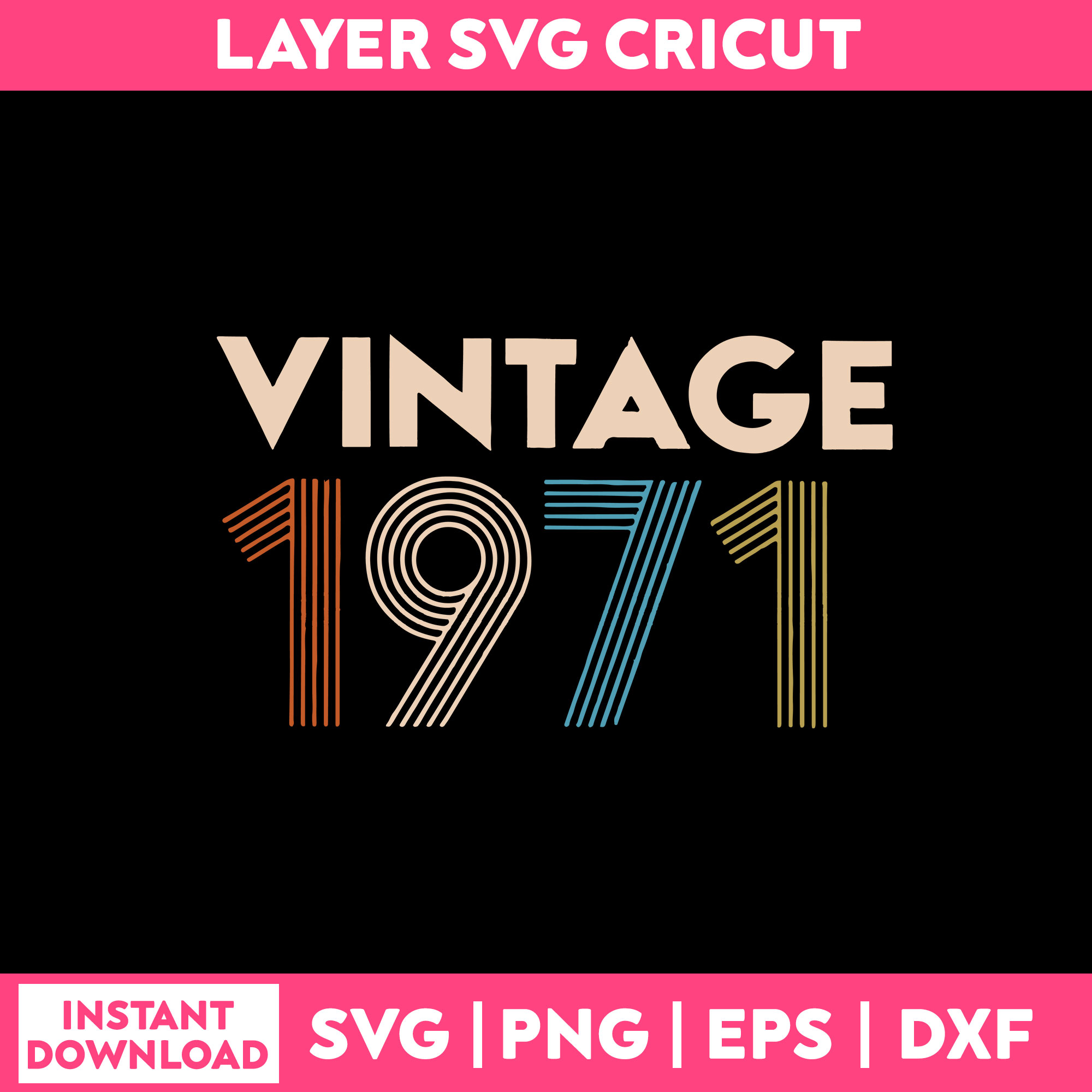 Vintage 1971 Svg, 1971 Birthday Svg, Png Dxf Eps file - Inspire Uplift