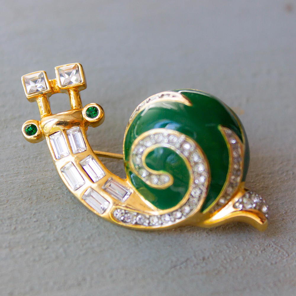 Vintage snail brooch Swarovski crystals pin Green snail pin | Inspire ...