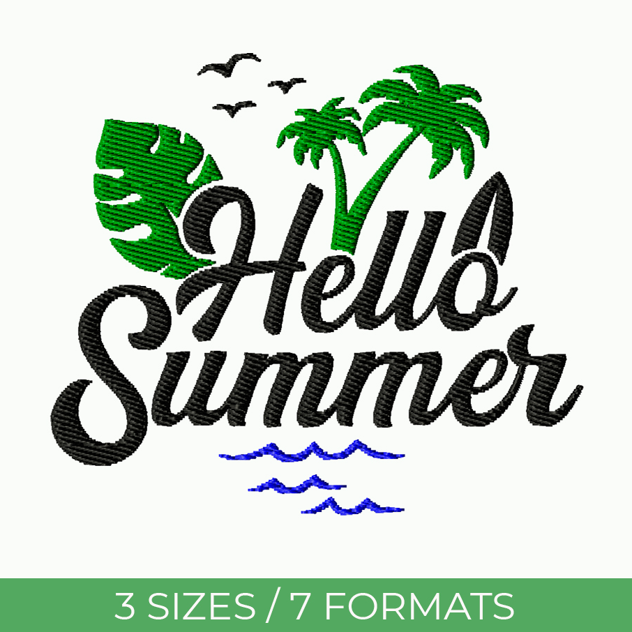Hello Summer, Embroidery file, Pes embroidery designs, Palm | Inspire ...