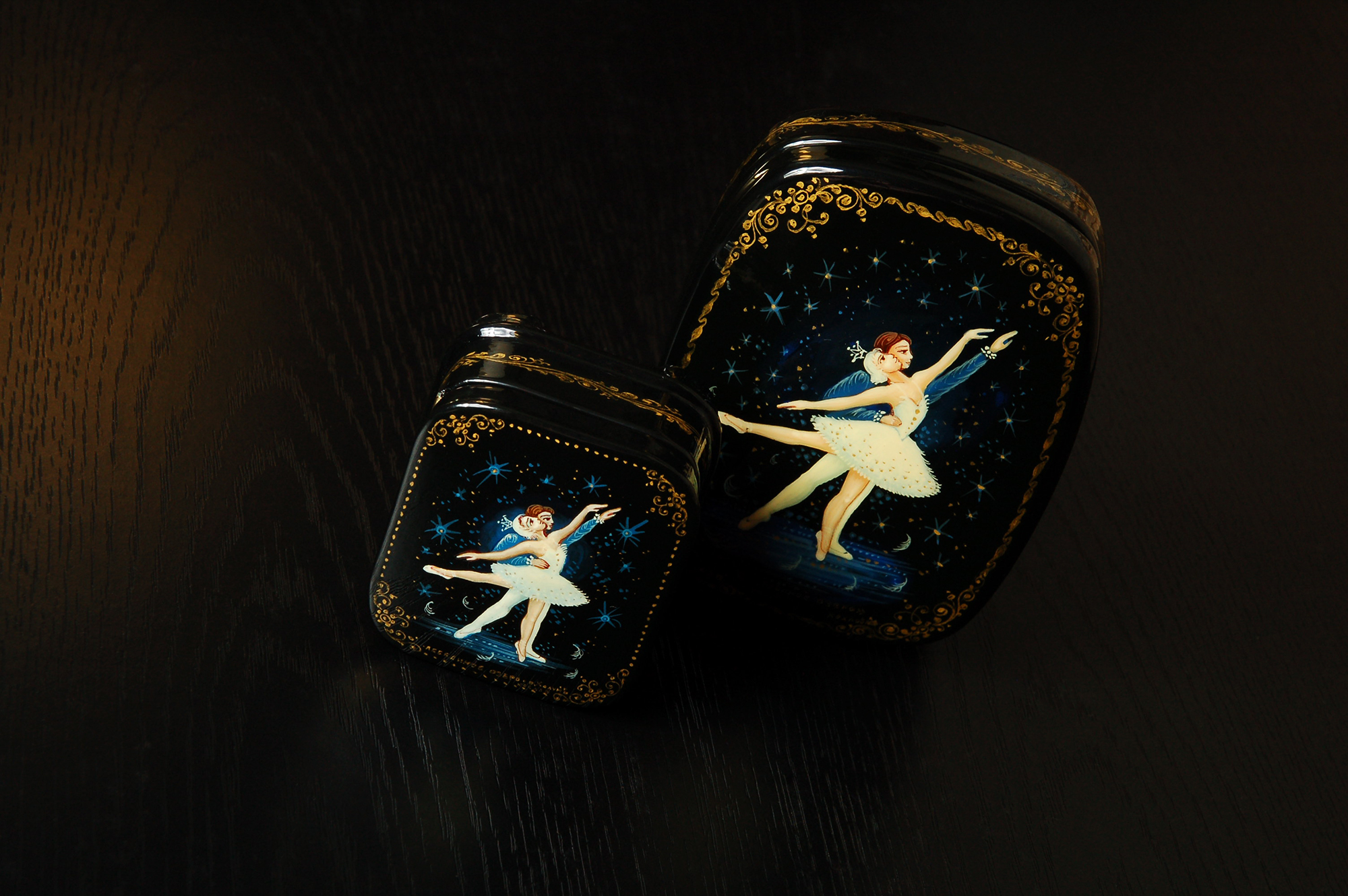 2 Swan Lake lacquer boxes ballet painting art set | Inspire Uplift
