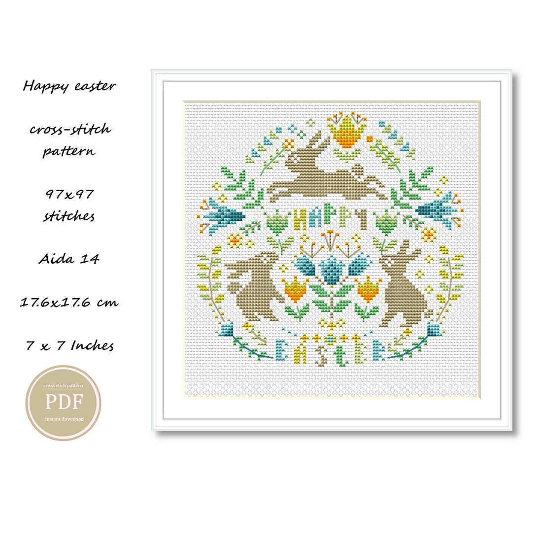 Cross Stitch Pattern Easter Bunny with Flower Wreaths Egg Hu | Inspire ...