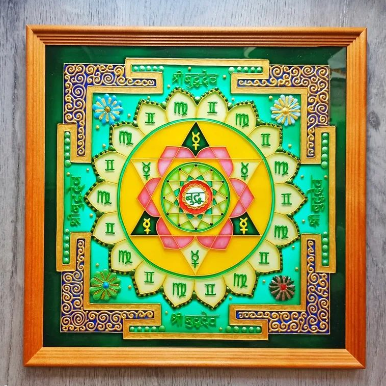 Mercury yantra Buddha Mandala glass art Meditation decor | Inspire Uplift