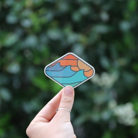 Waves, Ocean Sunset , Waterproof Vinyl Sticker, UV resistant | Inspire ...