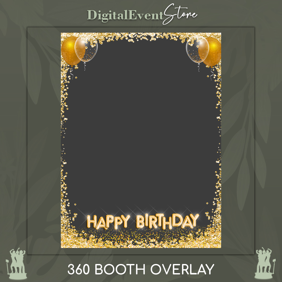 360 Ballons Happy Birthday Overlay Gold Confetti Photo Booth | Inspire ...