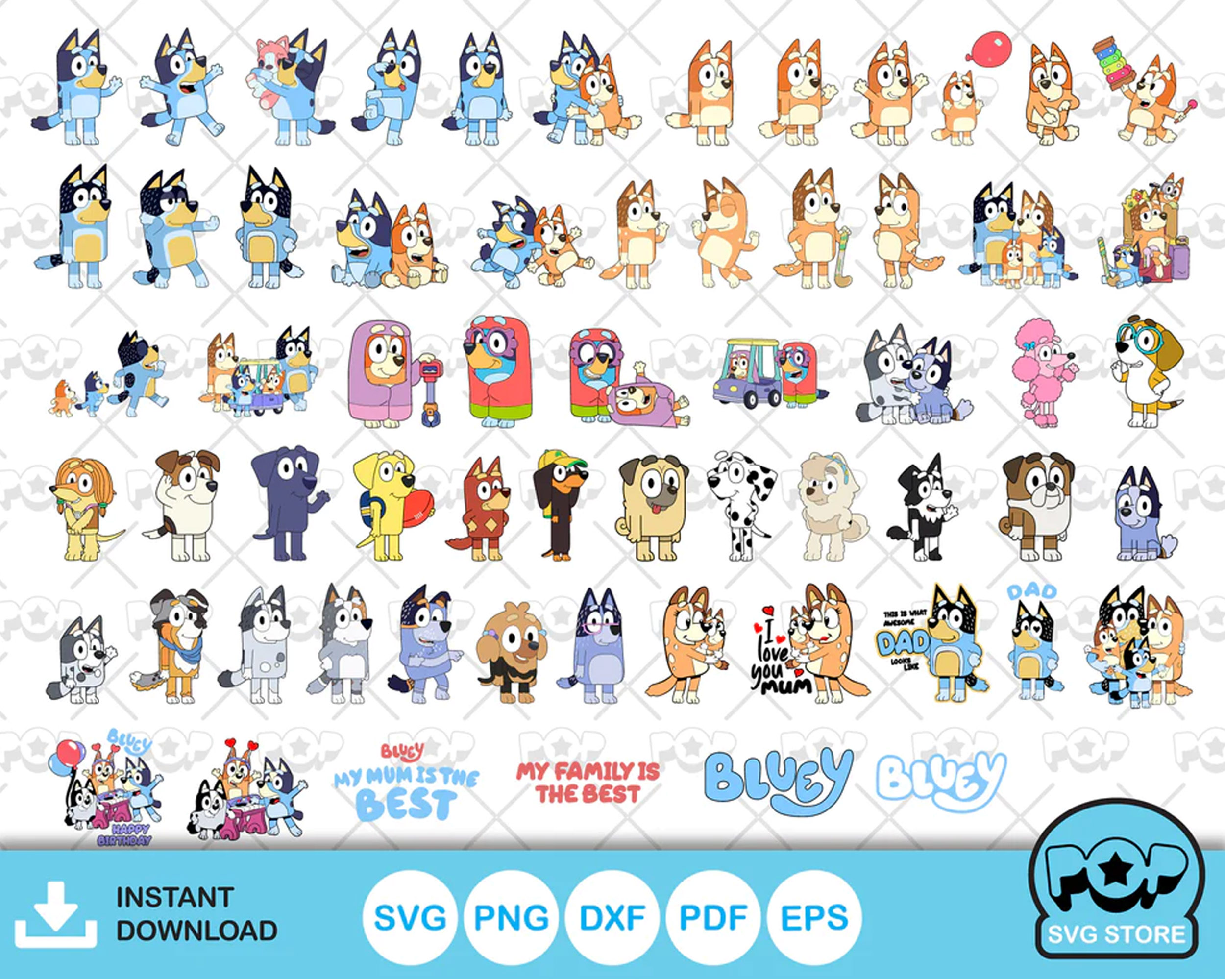 Bluey 100 cliparts set, alphabet, Bluey the dog SVG cut file - Inspire ...