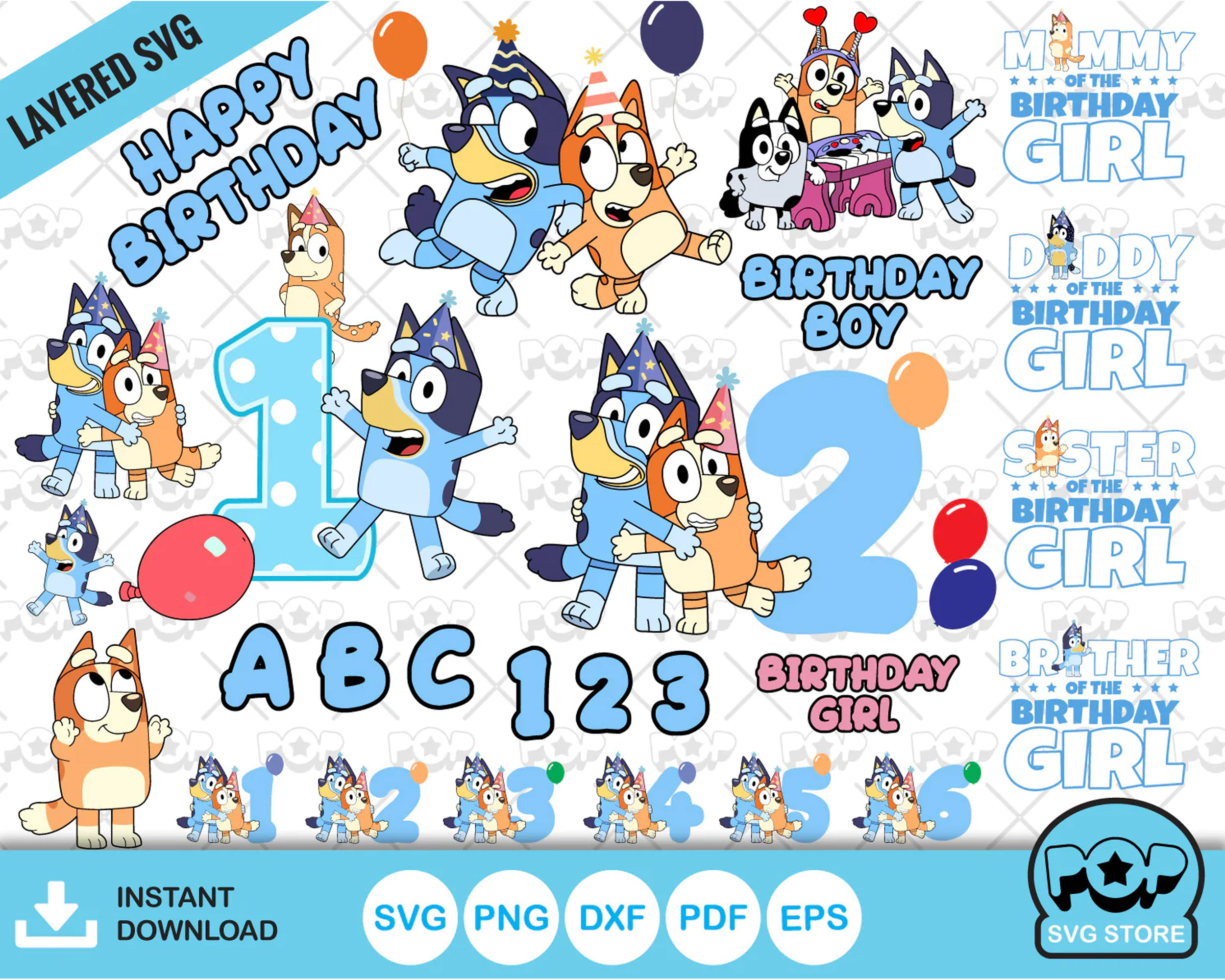Bluey 100 cliparts set, alphabet, Bluey the dog SVG cut file | Inspire ...