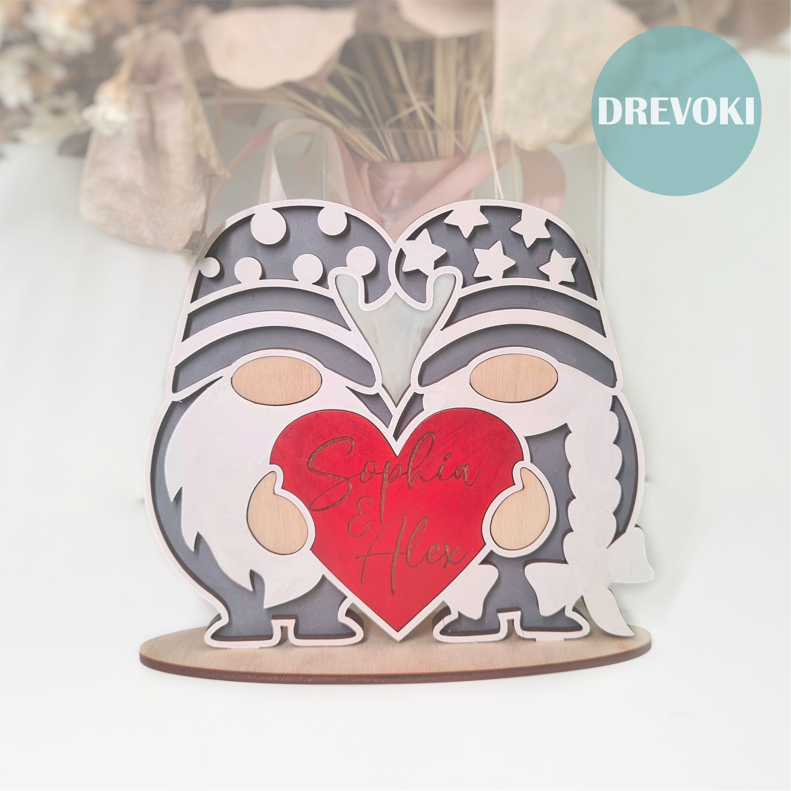 Valentine gnome heart svg, laser cut files, layered gnomes s | Inspire ...
