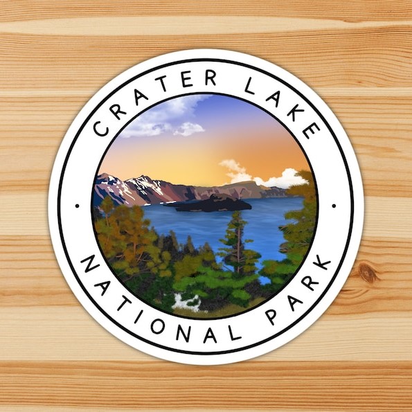 Crater Lake National Park Art Round Vinyl Sticker - Inspire Uplift