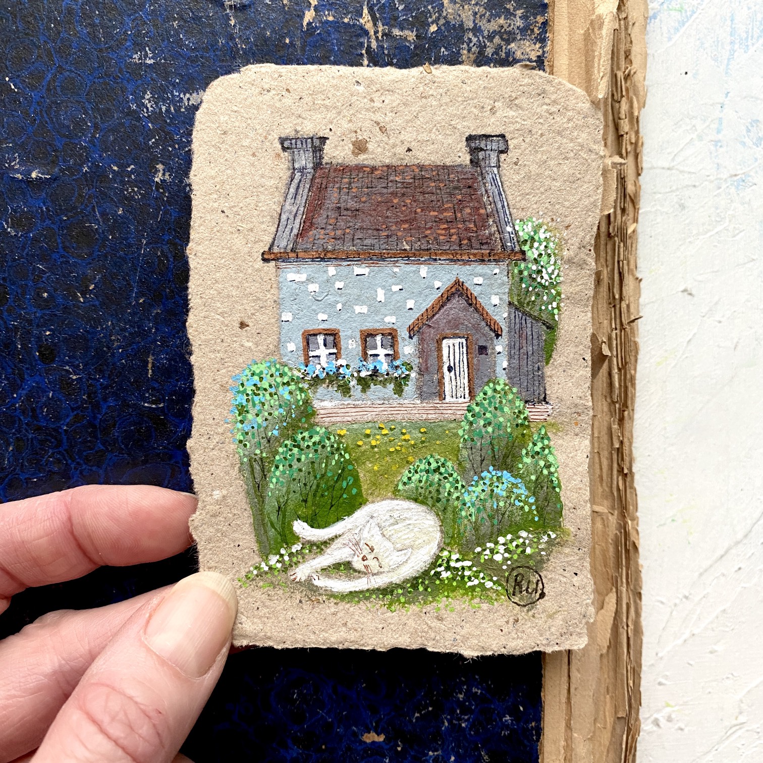 White cat painting Mini Original art Little artwork on handm - Inspire ...