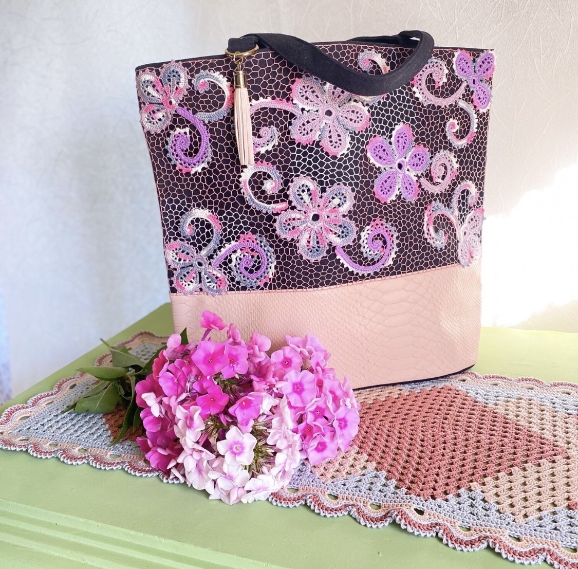 Irish crochet tote bag, shopper irish lace | Inspire Uplift