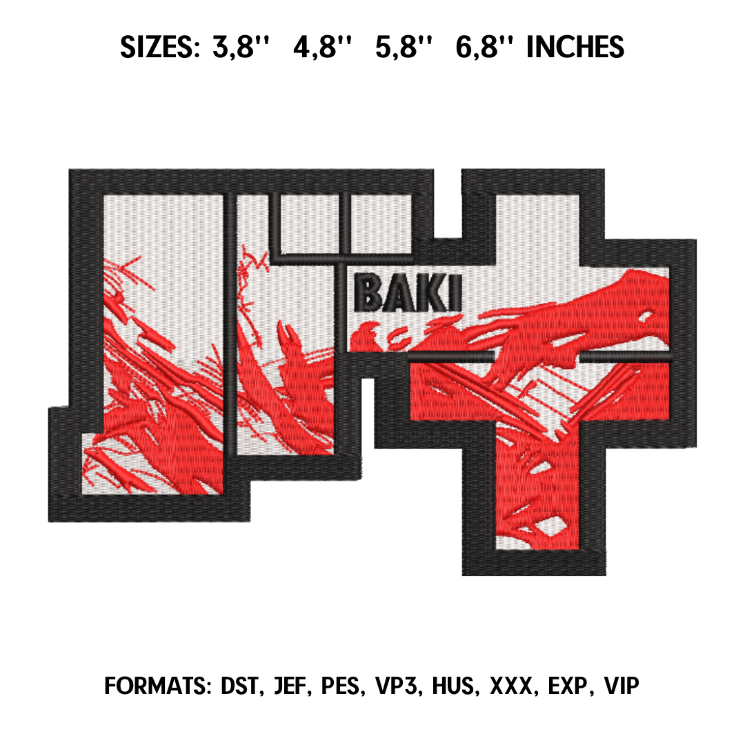 Baki Logo embroidery design /Baki Hanma Anime Embroidery Des | Inspire ...