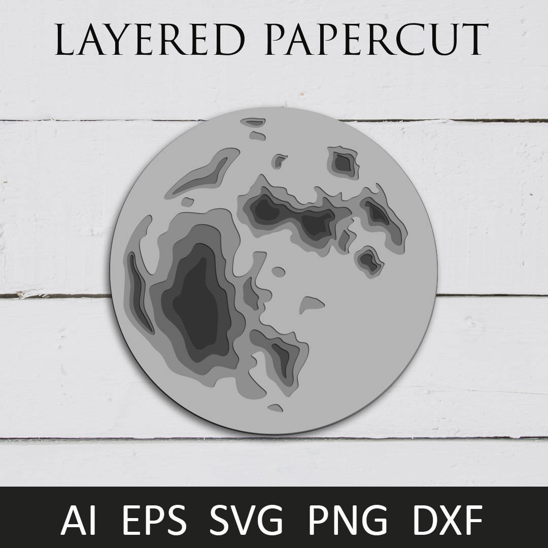 Moon shadow box svg tempate, Realistic moon papercut files, - Inspire ...