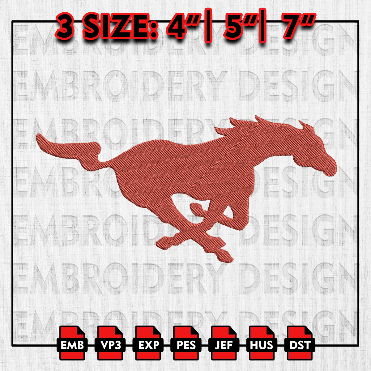 SMU Mustangs Embroidery file, NCAAF teams Embroidery Designs | Inspire ...