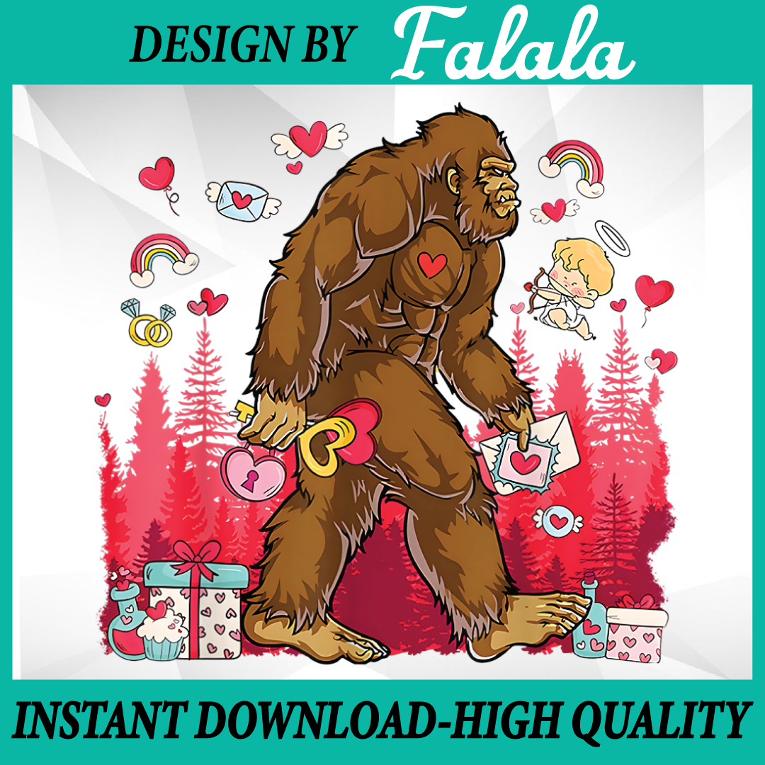 Bigfoot Heart Valentines Day Boys Men Love Sasquatch Believe - Inspire ...