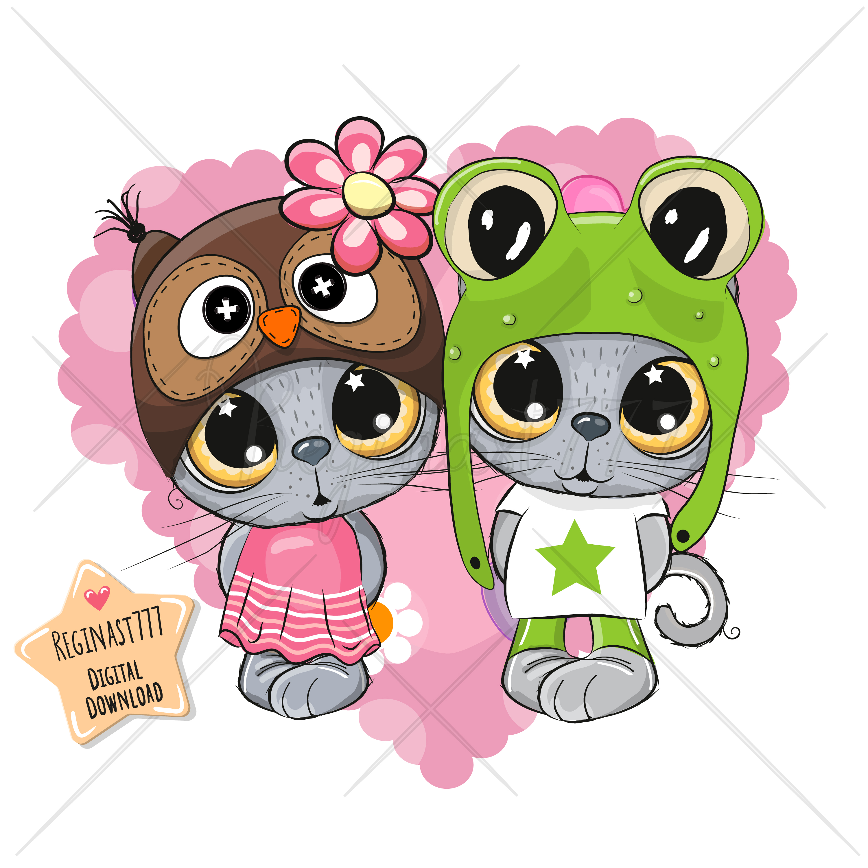 Cute Cartoon Cat Boy and Girl PNG, clipart, Sublimation Desi - Inspire ...